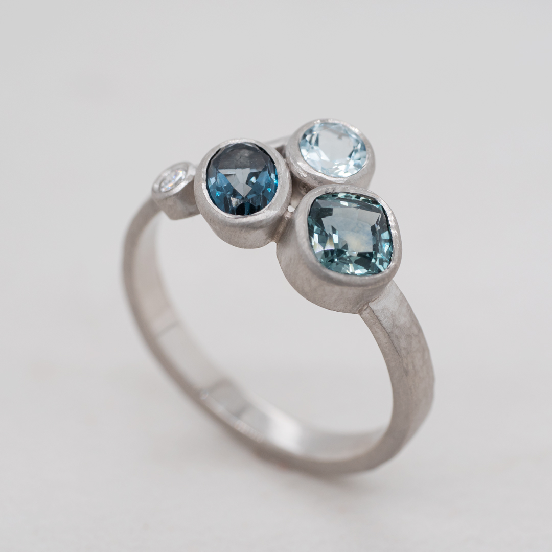 Blue Toned Geometric Cluster Ring » Dalgleish Diamonds