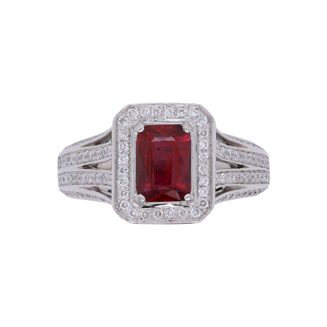 White Gold Octagonal Ruby Diamond Cluster Ring | Dalgleish Diamonds ...