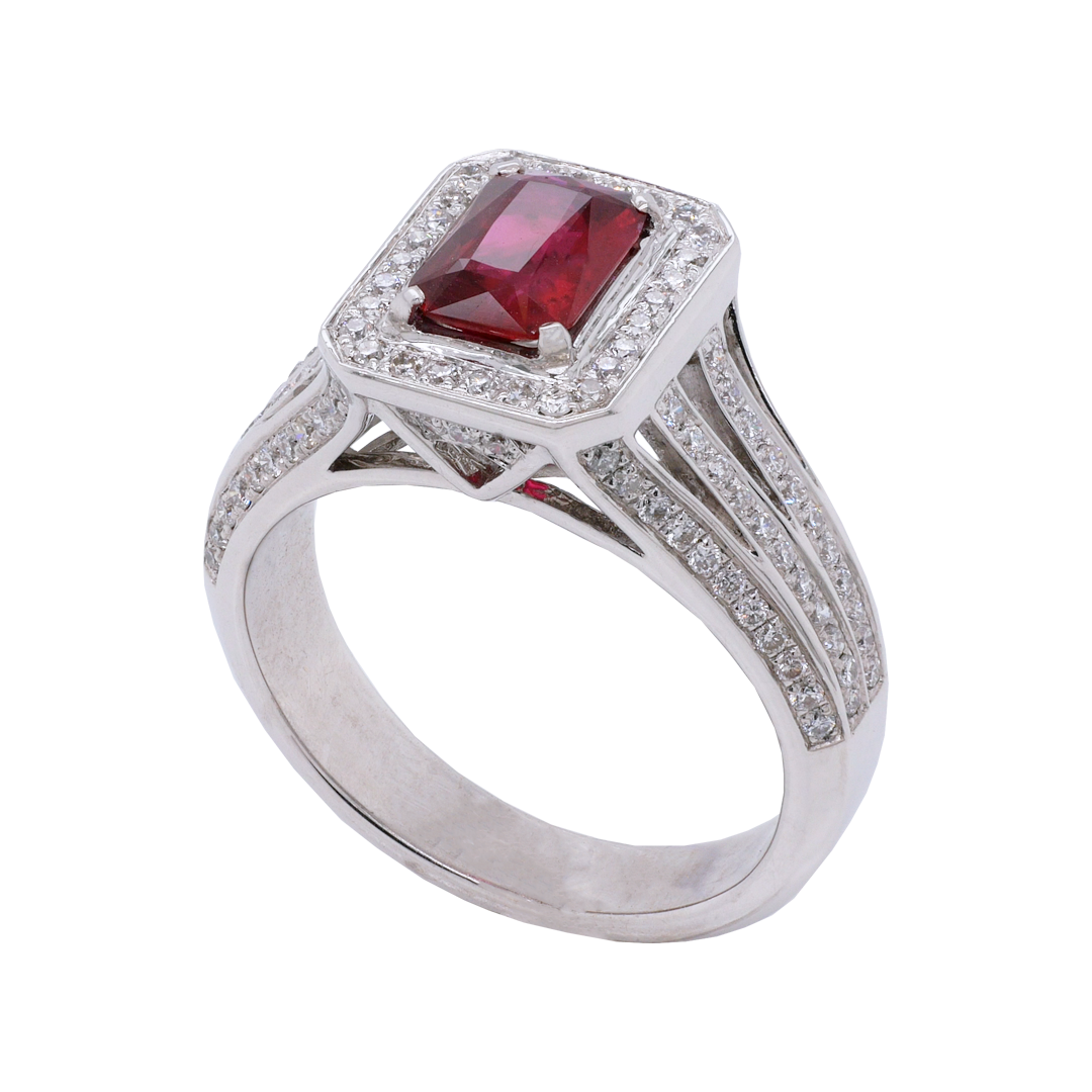 White Gold Octagonal Ruby Diamond Cluster Ring | Dalgleish Diamonds ...