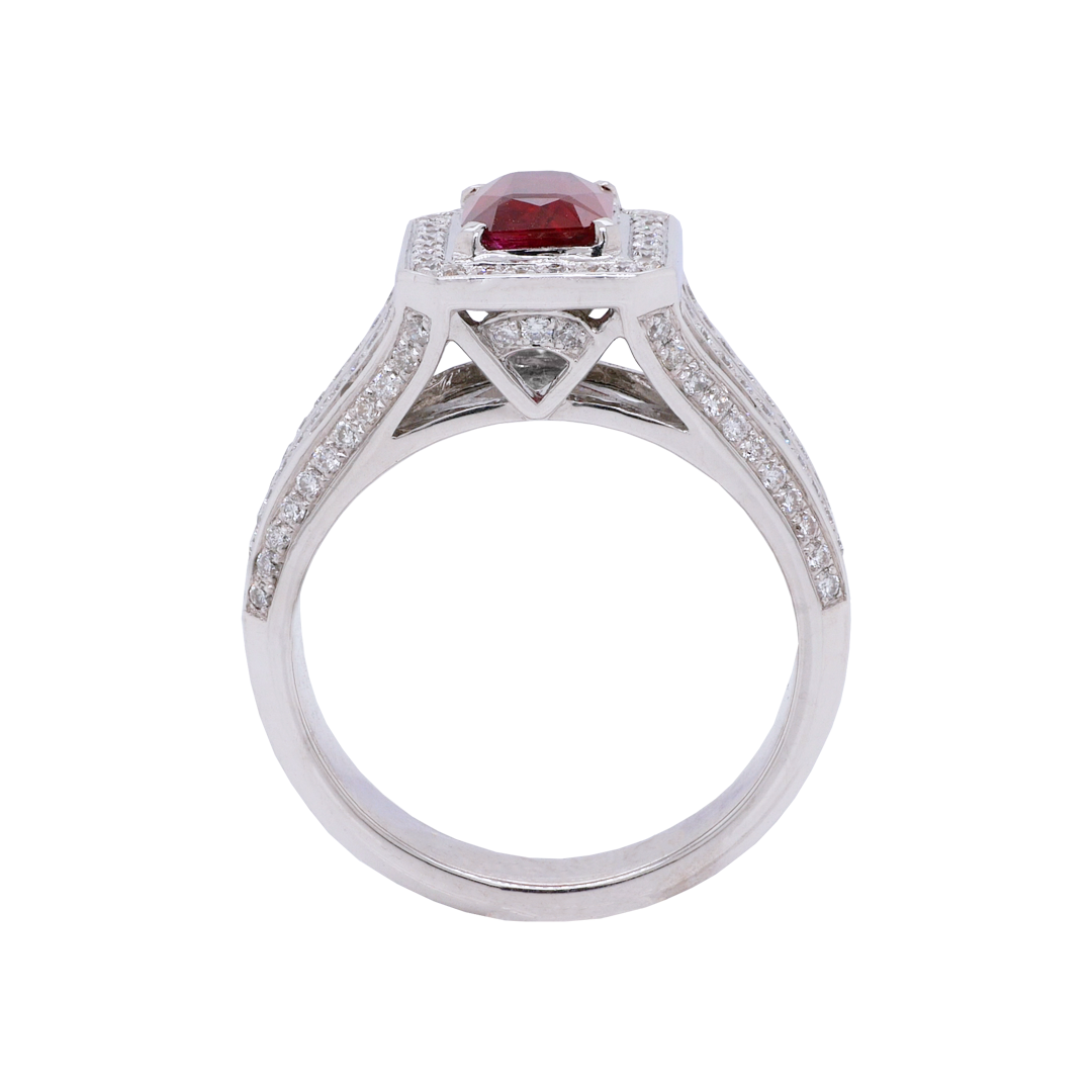 White Gold Octagonal Ruby Diamond Cluster Ring | Dalgleish Diamonds ...